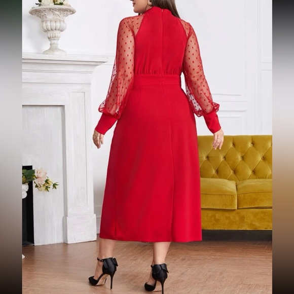 Dresses Luxe Plus Size Black Polka Dot Mesh Sleeve Midi Dress Poshmark